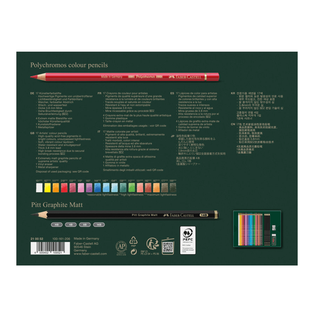 Faber-Castell Polychromos (Lápices de Colores) - Set de 17 colores + 4 Graphite Matt Pitt