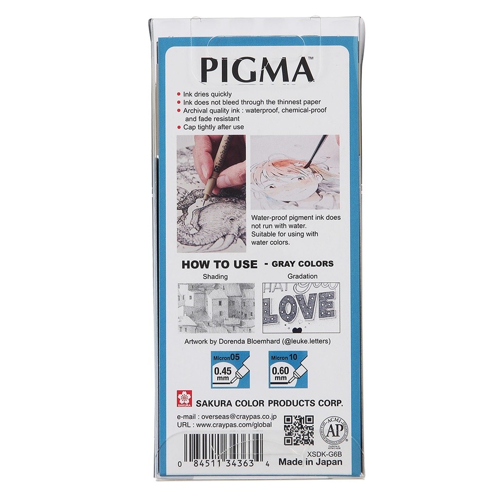 Sakura Pigma Micron Gray Tones Set de Lettering en grises - 6 unidades