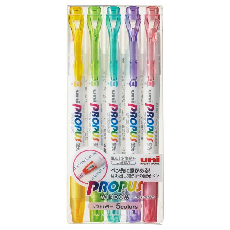 Uni Propus Window (Soft Color) Destacador Doble Punta - Set de 5