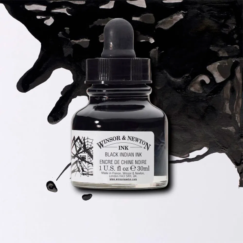 Winsor & Newton Black Indian Ink con gotario (Tinta India) - 30ml