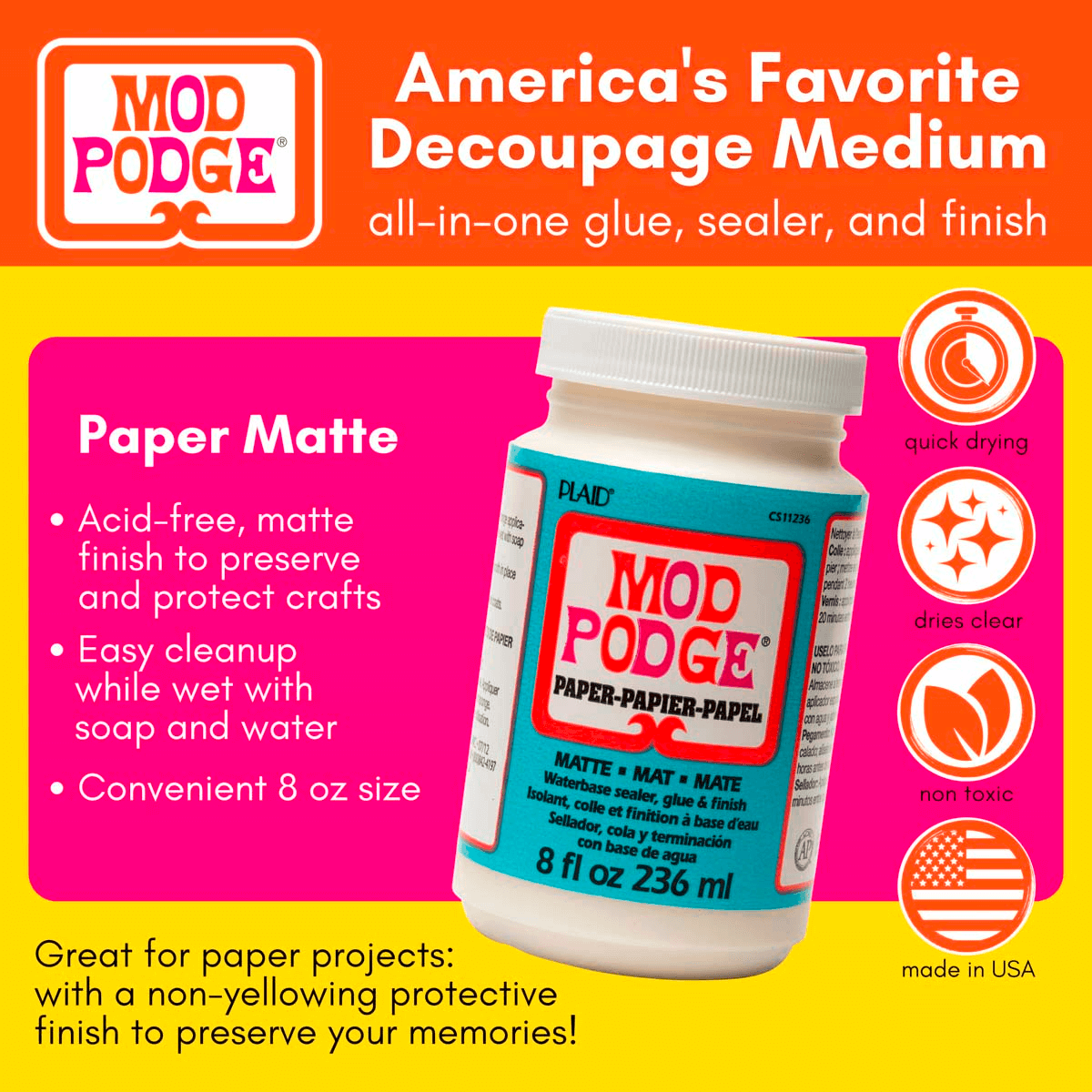 Plaid Paper Mod Podge - Matte 8oz (236ml)